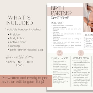 Birth Partner Cheat Sheet for New Doula Clients, Birth Partner Handout ...