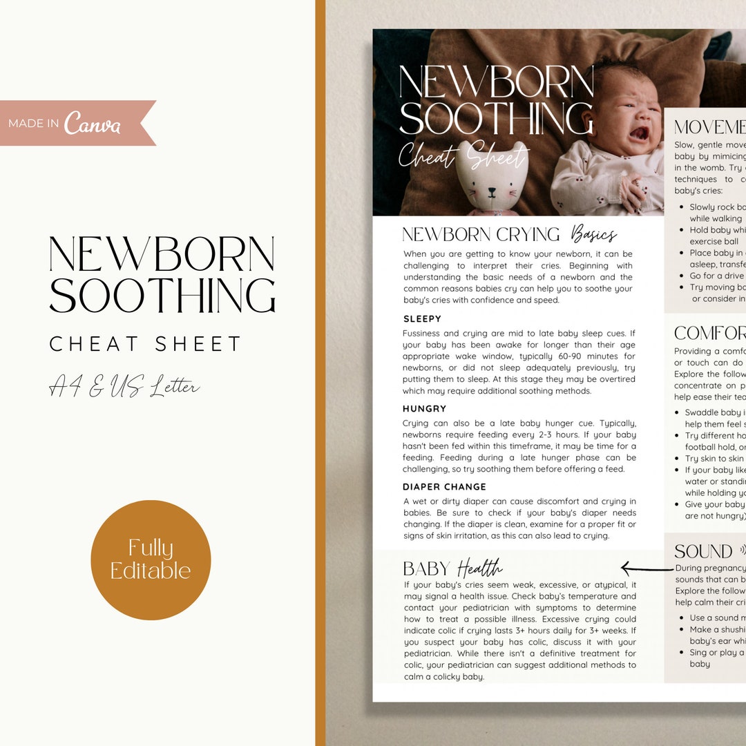 Newborn Soothing Cheat Sheet: Baby Care Guide (canva Postpartum Doula ...