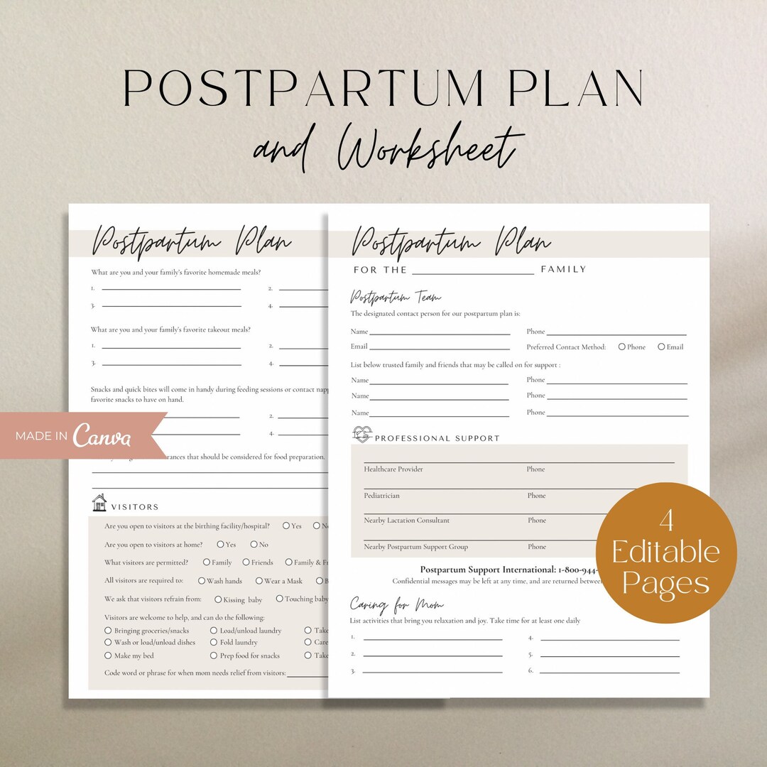 Postpartum Plan and Worksheet Postpartum Plan Postpartum - Etsy