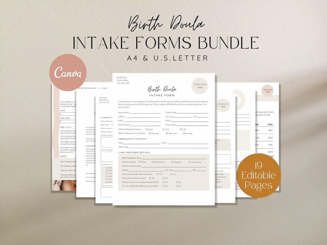 Doula Intake Forms Bundle for New Clients, New Client Intake Forms ...
