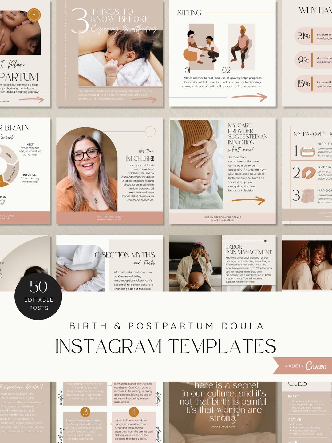 Doula Instagram Posts: Birth and Postpartum IG Templates, Social Media ...