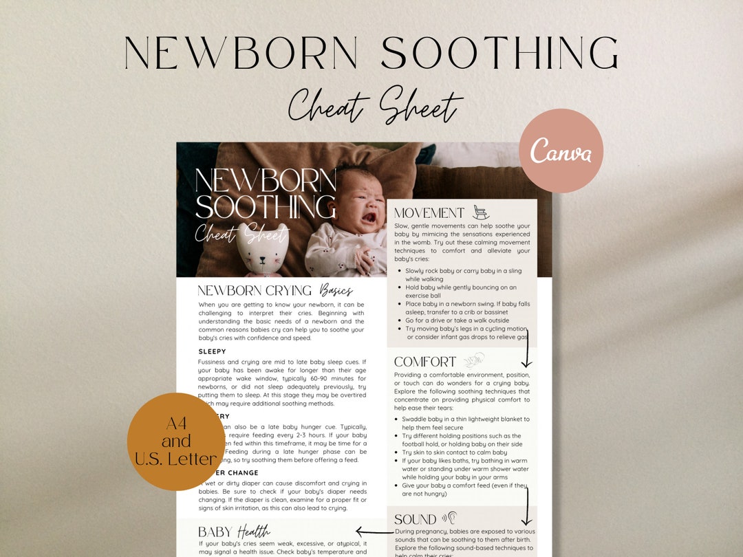 Newborn Soothing Cheat Sheet, Baby Soothing Guide, How to Soothe Baby ...
