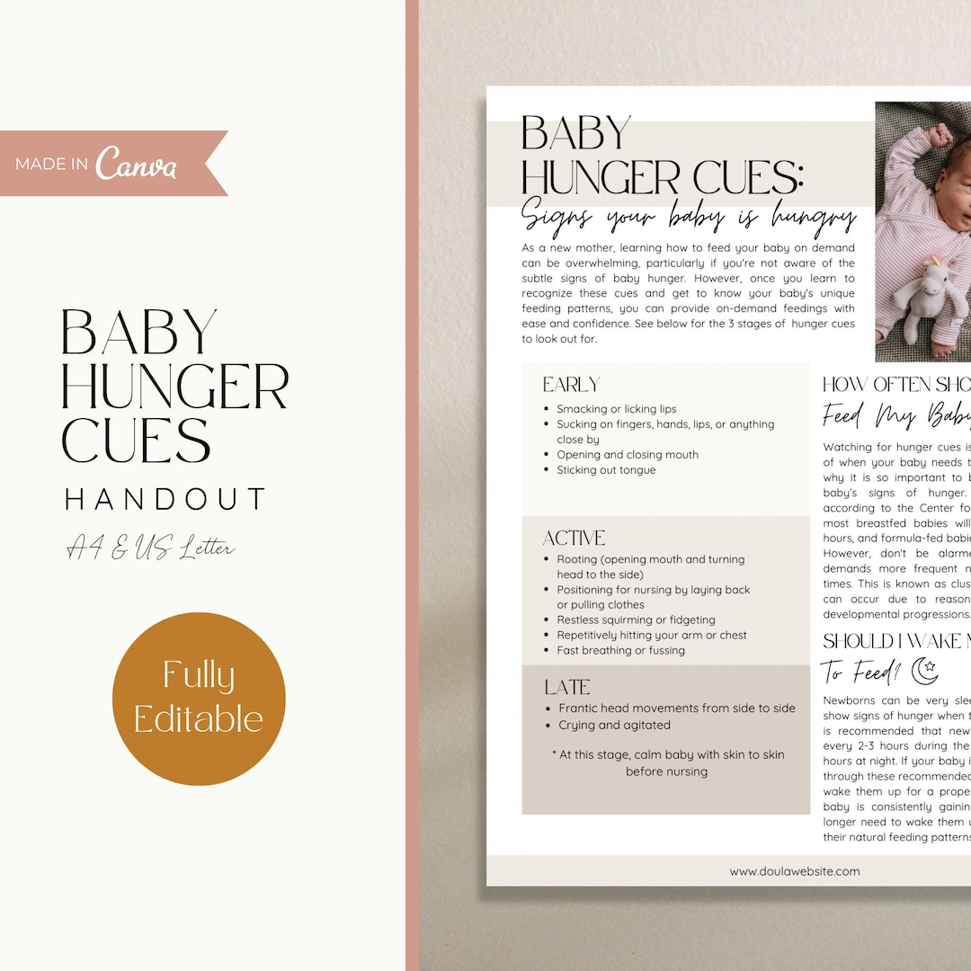 Baby Hunger Cues Handout, Newborn Hunger Cues, Newborn Education, Birth ...