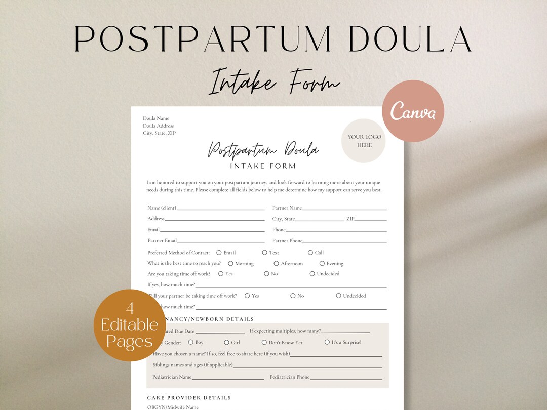 Postpartum Doula Intake Form, Postpartum Intake Form, Postpartum ...