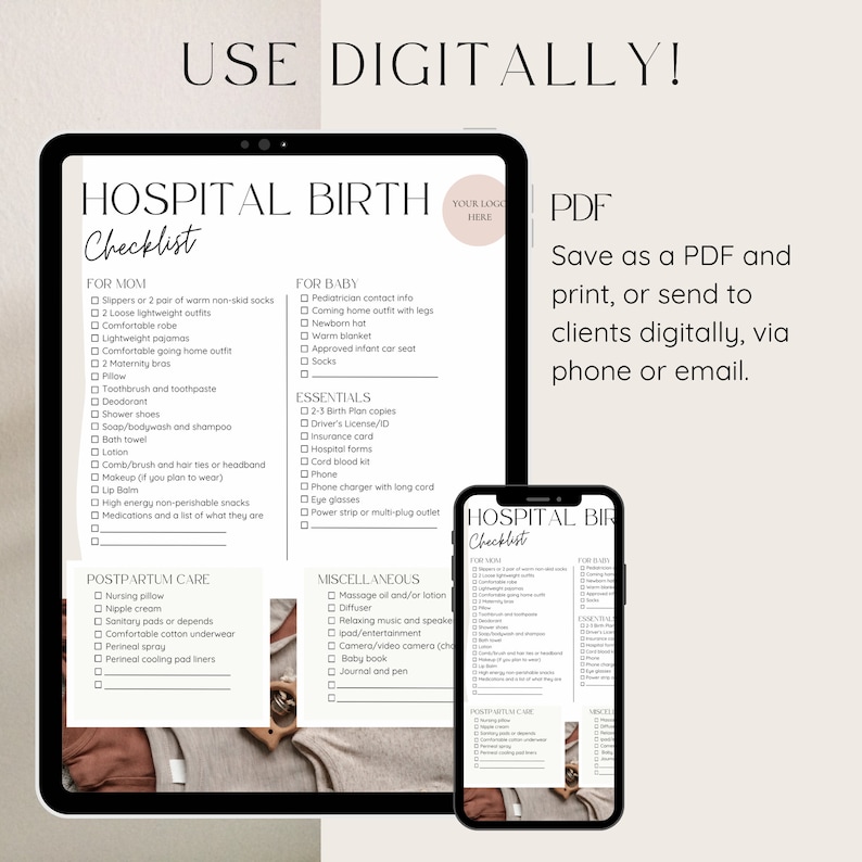 Hospital Birth Checklist, Hospital Bag Checklist, Birth Doula Handout ...