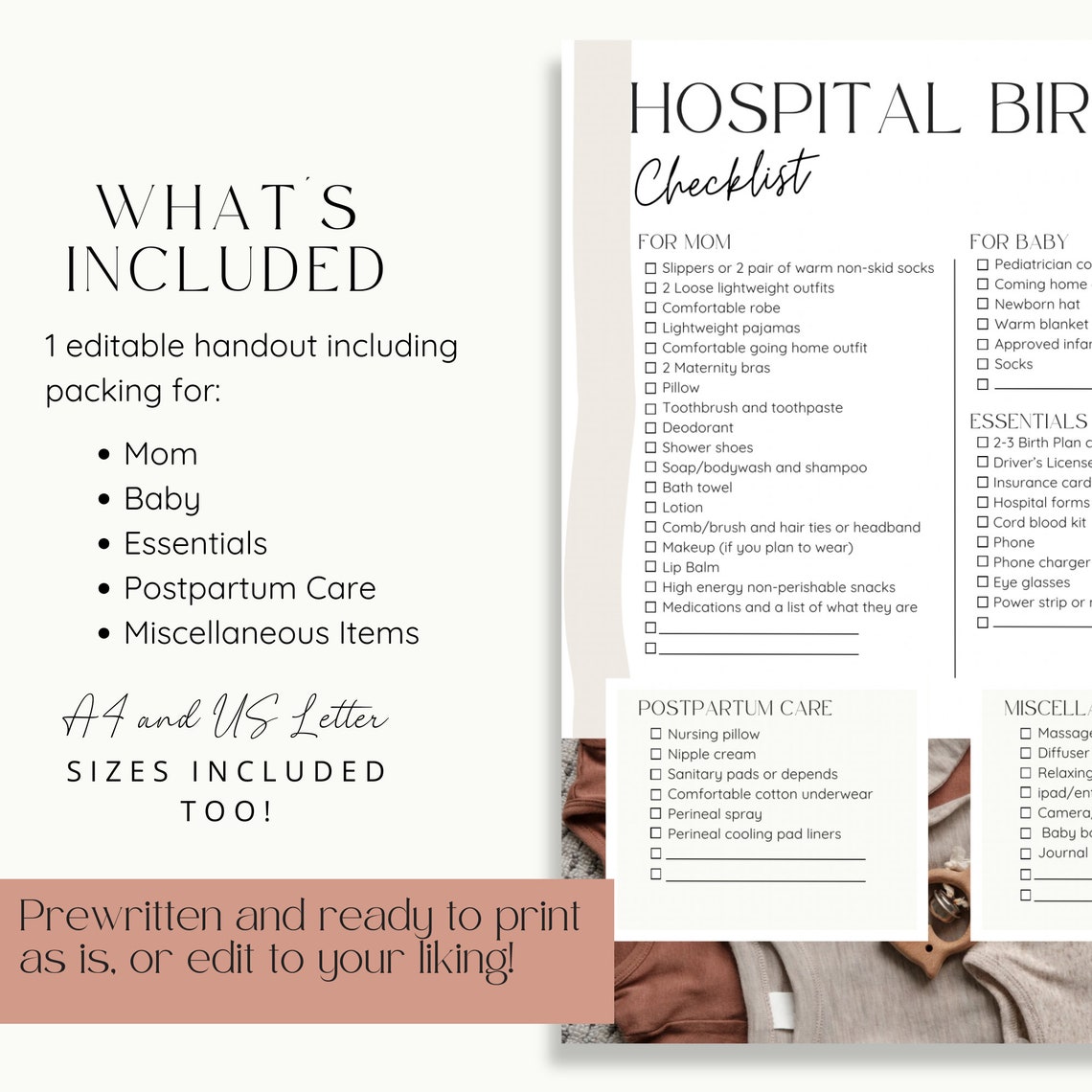 Hospital Birth Checklist: Doula Template, Editable Handout (canva.com ...