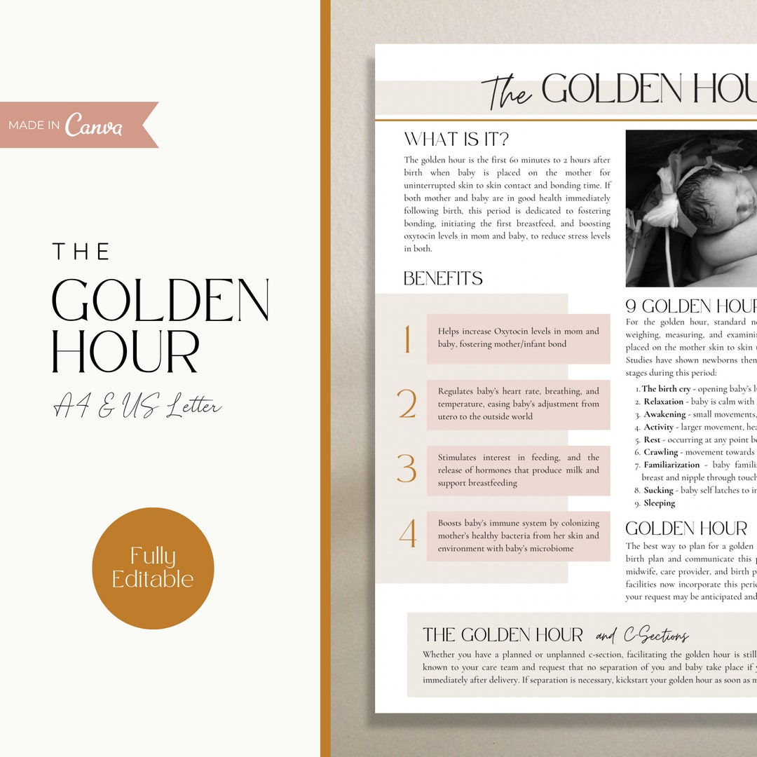 Golden Hour Handout, Skin to Skin Handout, Golden Hour Labor, Birth ...
