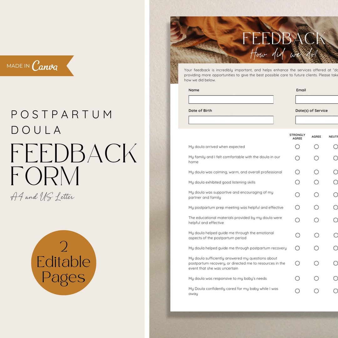 Postpartum Doula Feedback Form: Editable Evaluation Template (canva.com ...
