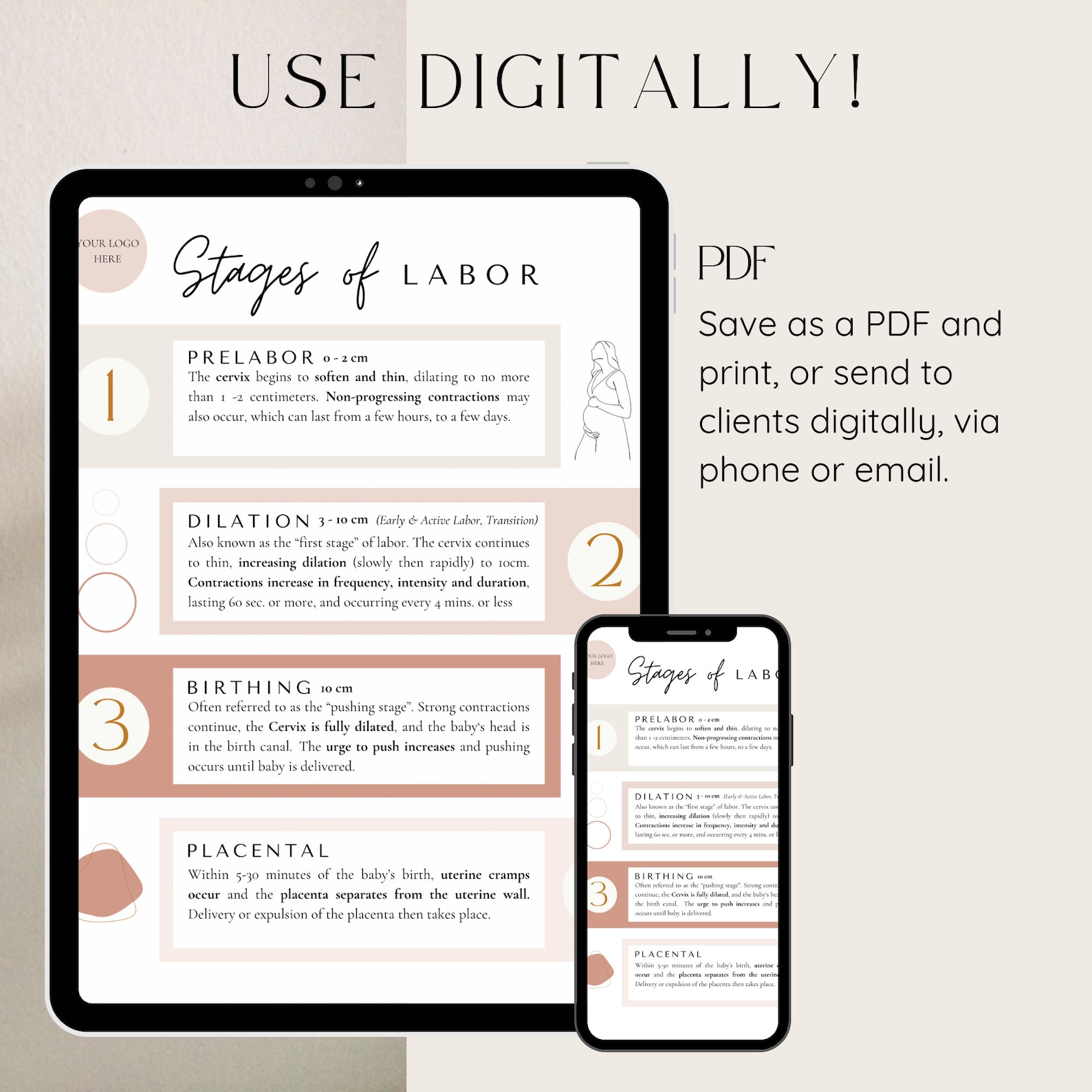 Stages of Labor Handout, Phases of Labor Handout, Birth Doula Template ...