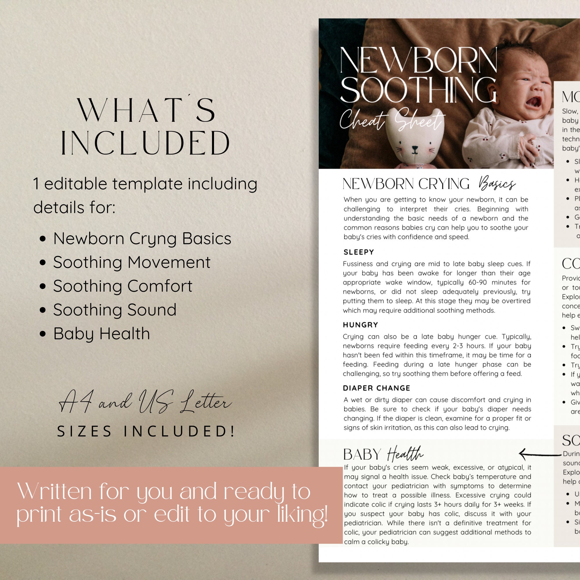 Newborn Soothing Cheat Sheet, Baby Soothing Guide, How to Soothe Baby ...