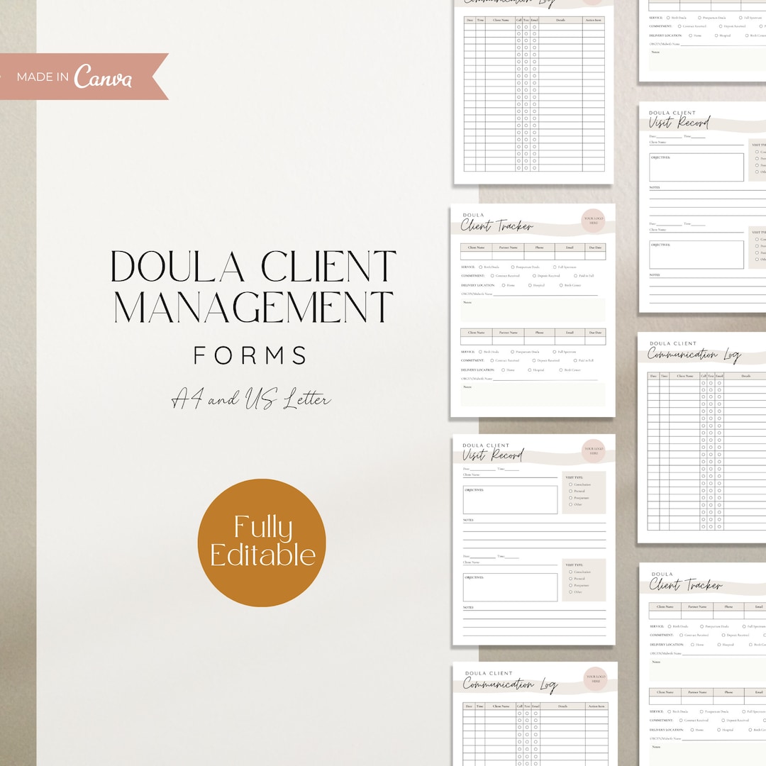 Doula Client Management Forms, Doula Client Tracker, Doula Visit Record ...