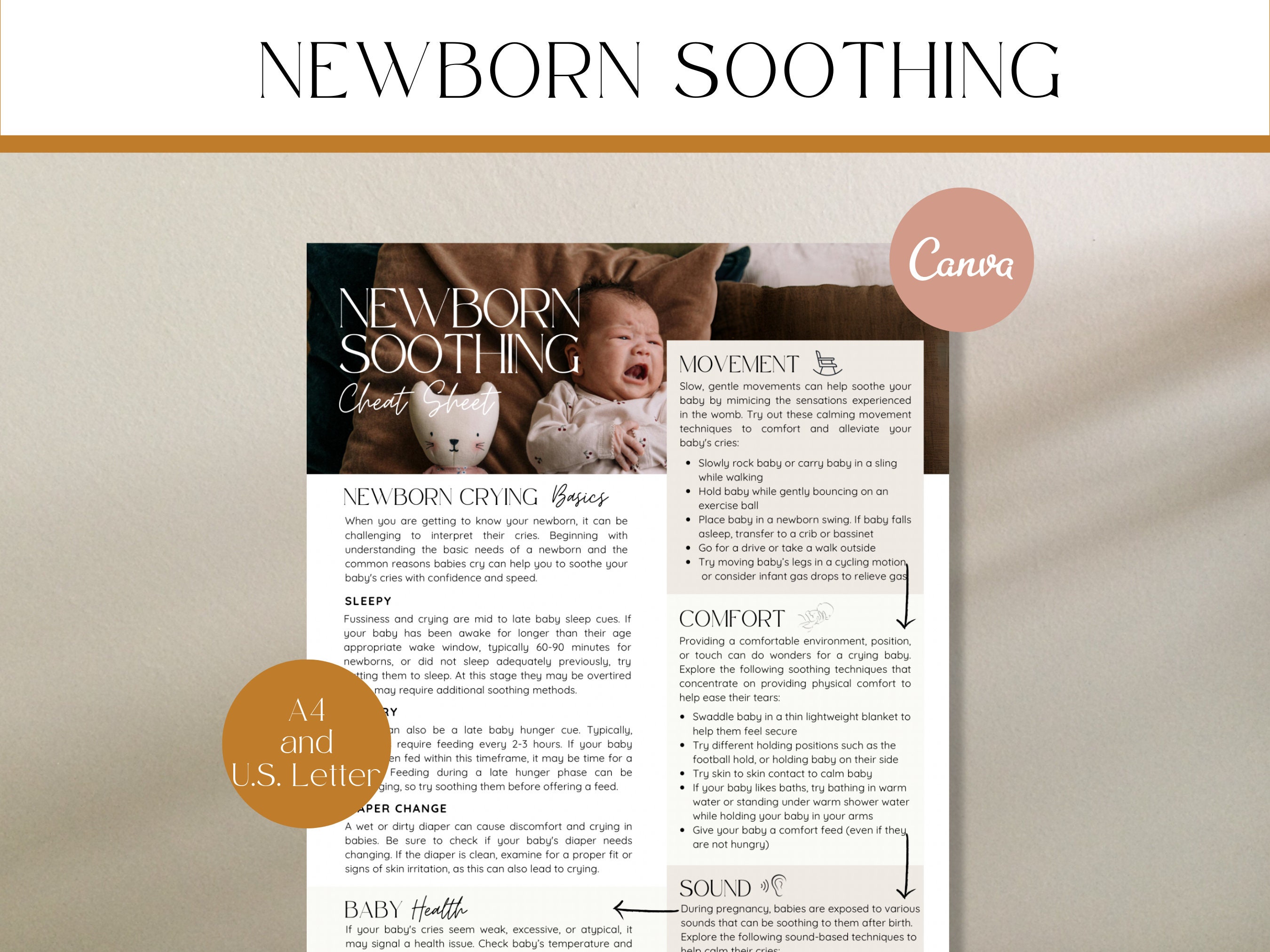 Newborn Soothing Cheat Sheet, Baby Soothing Guide, How to Soothe Baby ...