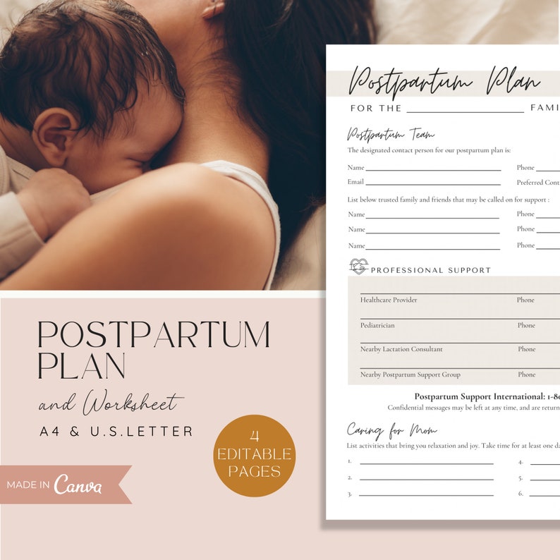 Postpartum Plan and Worksheet, Postpartum Plan, Postpartum Doula, Postpartum Planning Worksheet ...