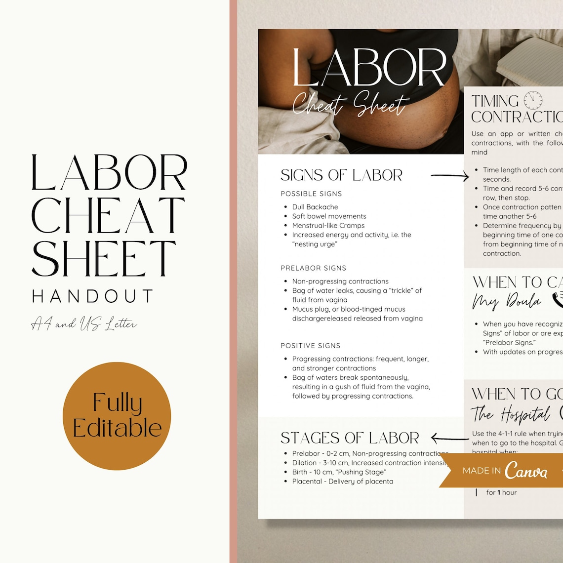 Labor Cheat Sheet for New Doula Clients, Labor Handout, Childbirth ...