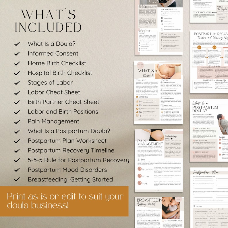 Birth and Postpartum Handout Bundle, Birth Doula Handouts, Birth ...
