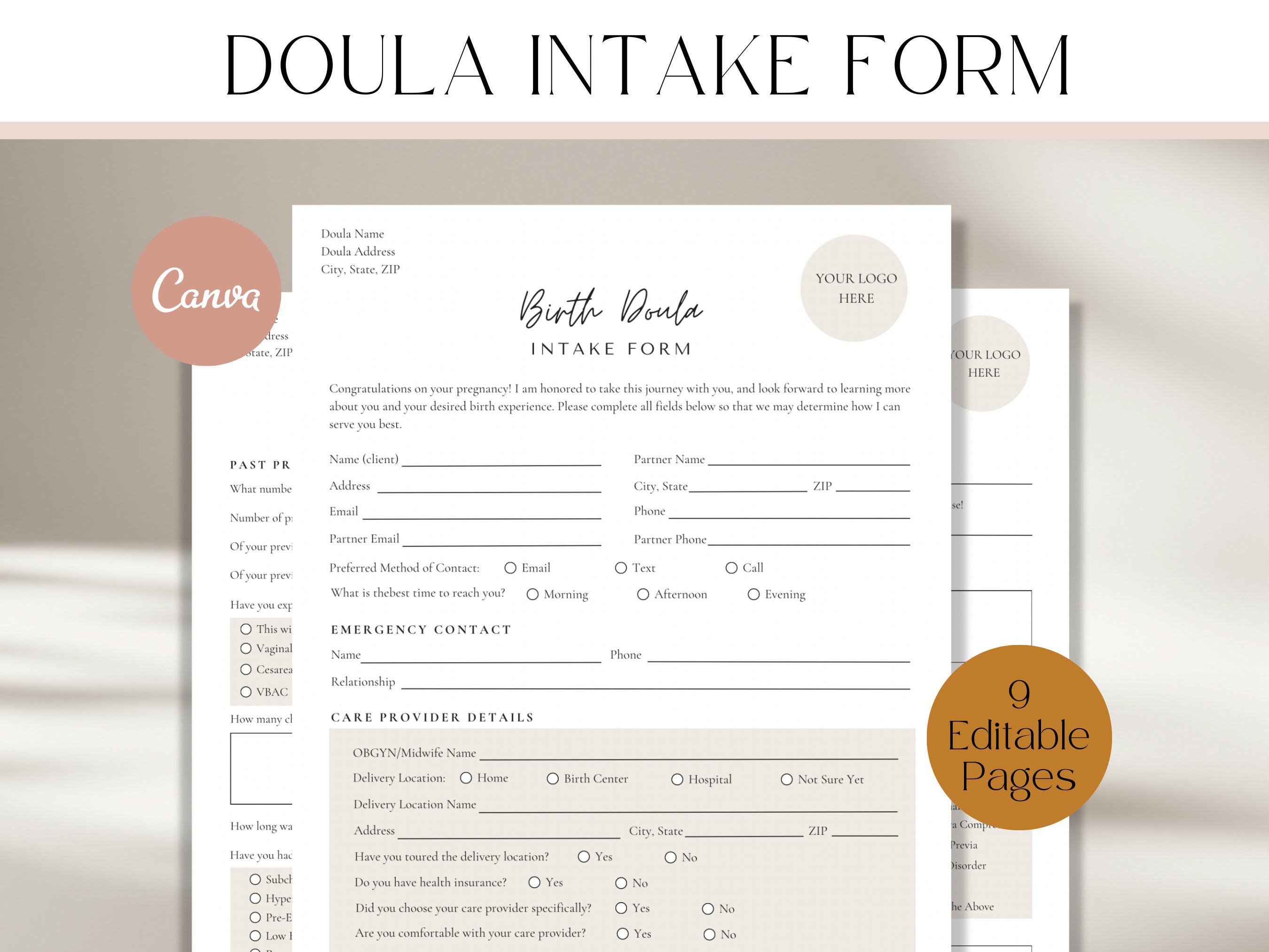 Doula Intake Form, Doula Intake Questionnaire, Doula Client ...