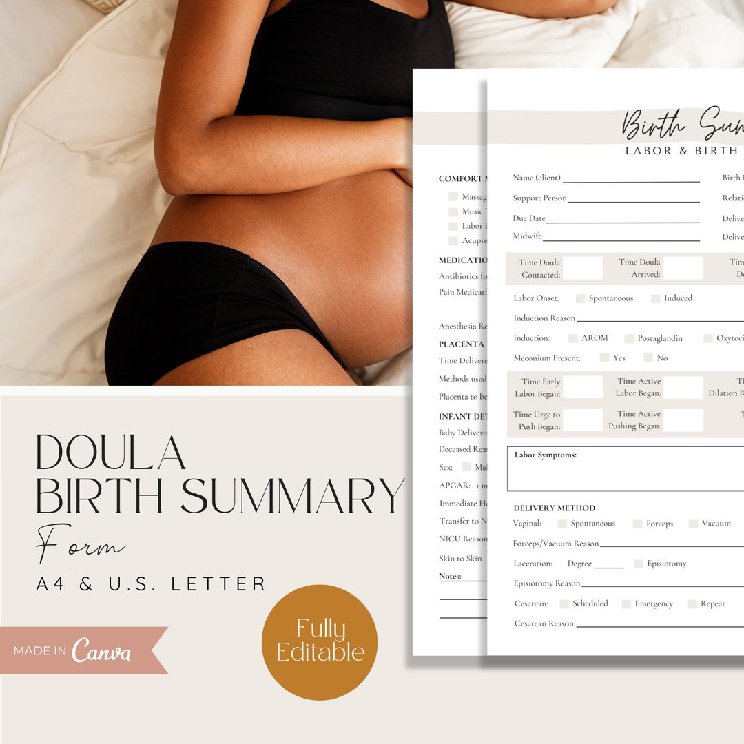Doula Birth Summary, Birth Record Form for Birth Doulas, Birth Planning, Birth Doula, Birth ...