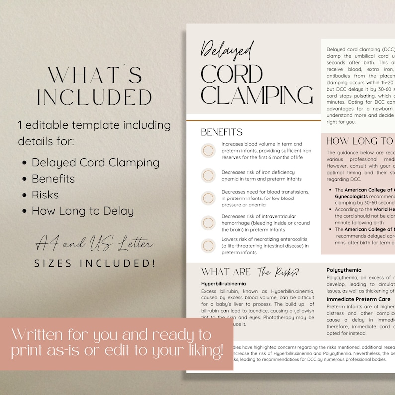Delayed Cord Clamping Handout, Late Cord Clamping, Umbilical Cord ...