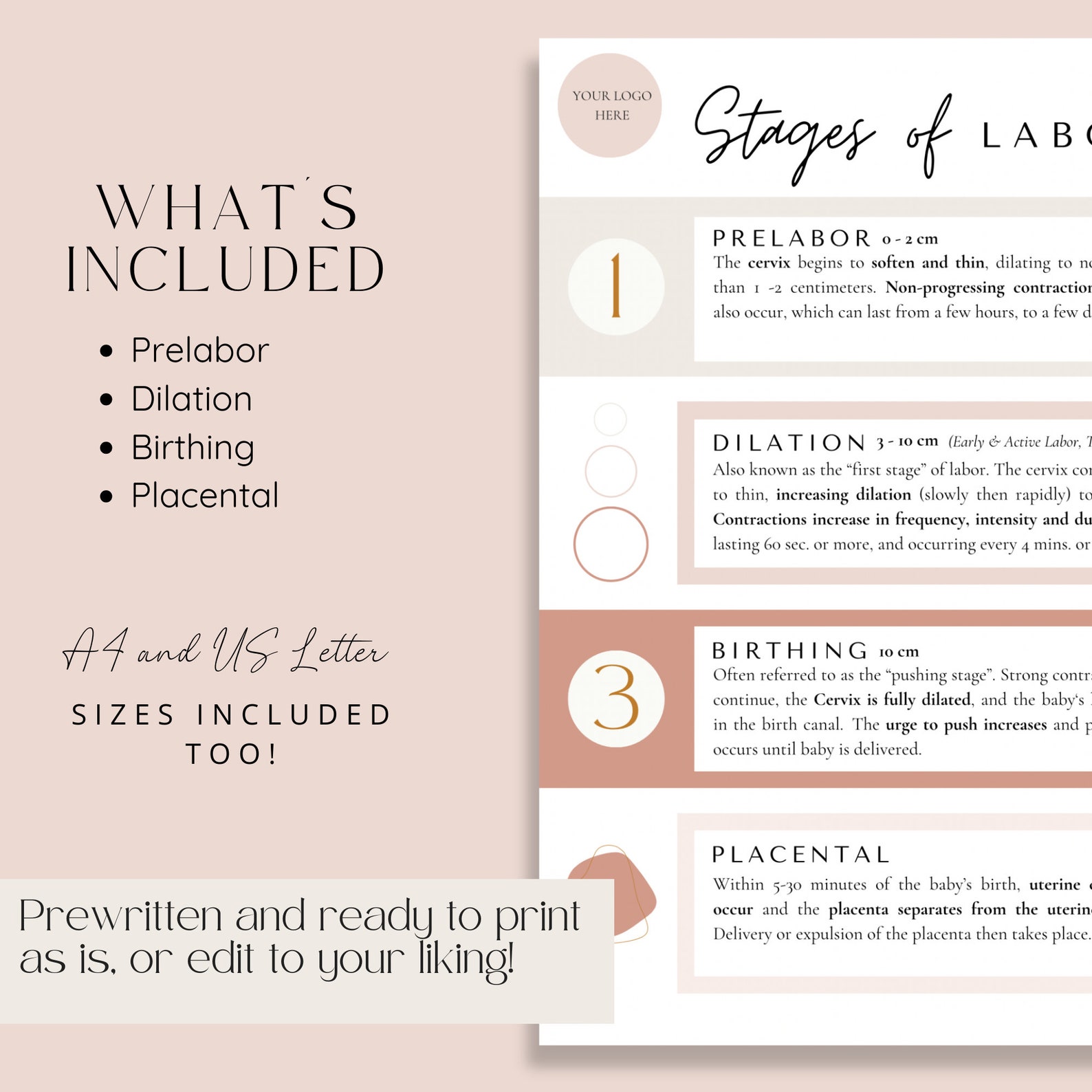 Stages of Labor Handout, Phases of Labor Handout, Birth Doula Template ...