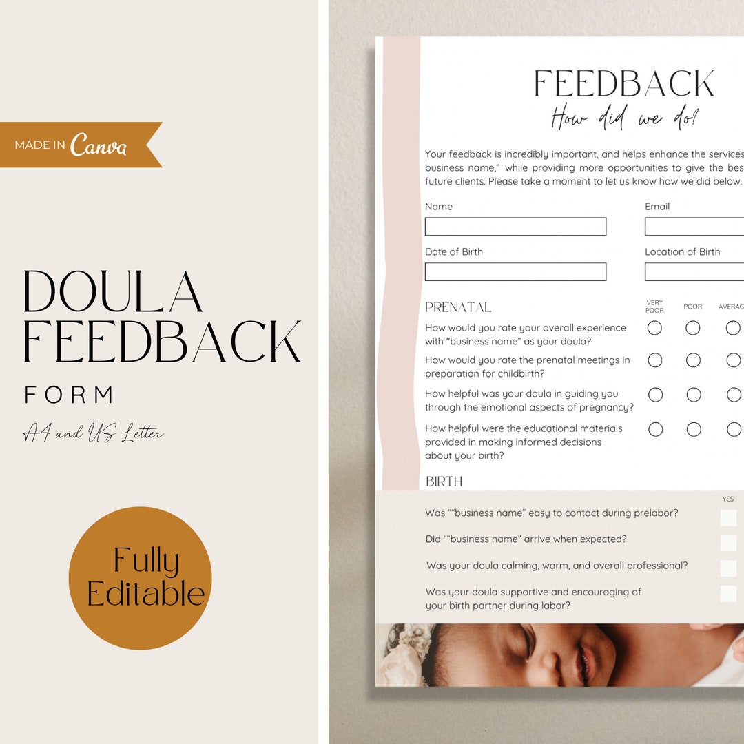 Doula Feedback Form, Doula Evaluation Form, Doula Review Request, Birth ...