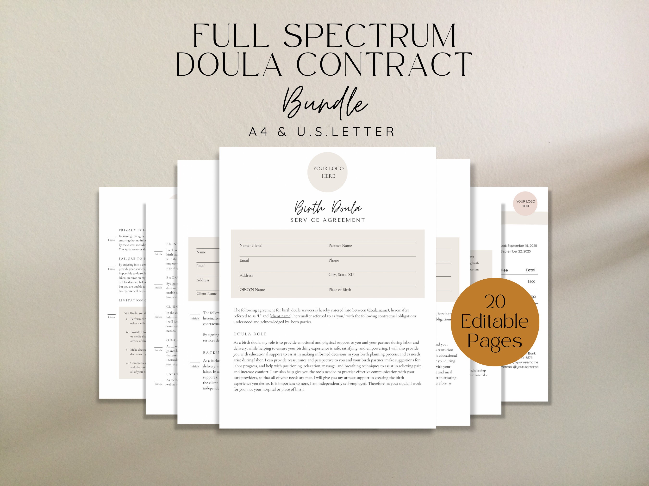 Full Spectrum Doula Contract Bundle, Birth Doula Contract, Postpartum ...