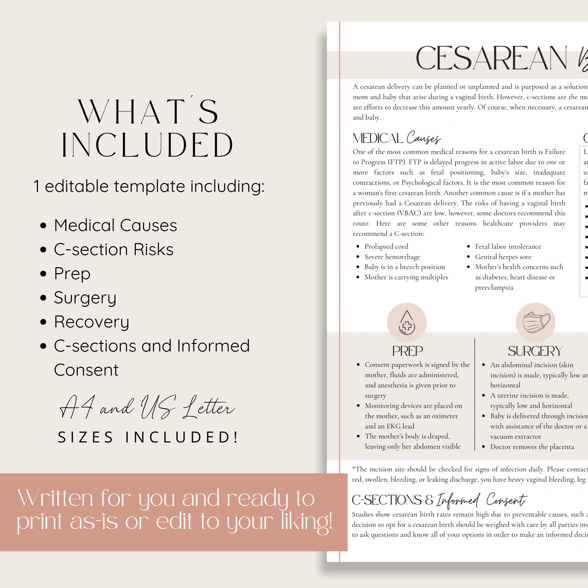 Cesarean Birth Handout, Cesarean Section, Cesarean Delivery, Birth ...