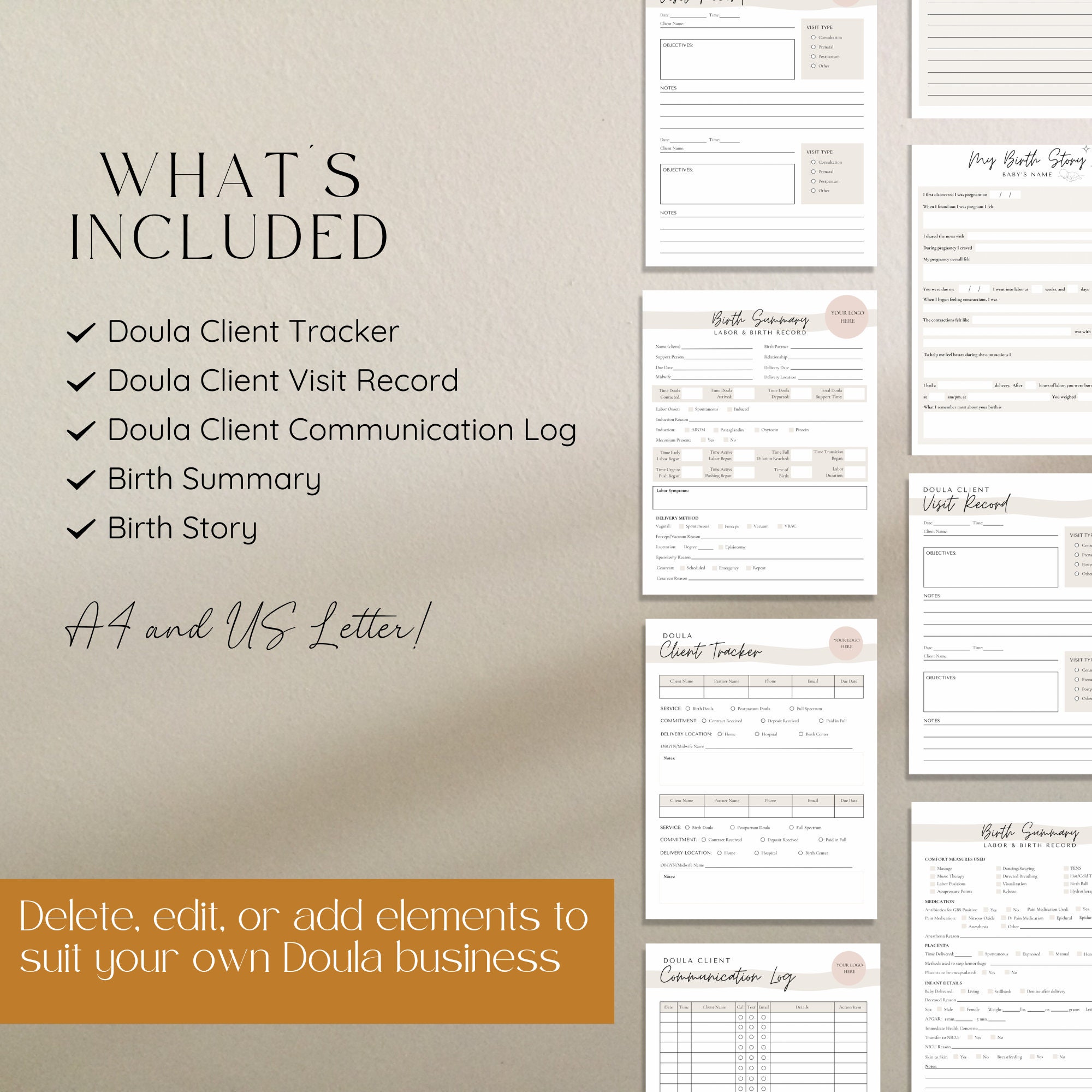 Doula Client Info and Communication Forms, Doula Client Tracker, Doula ...