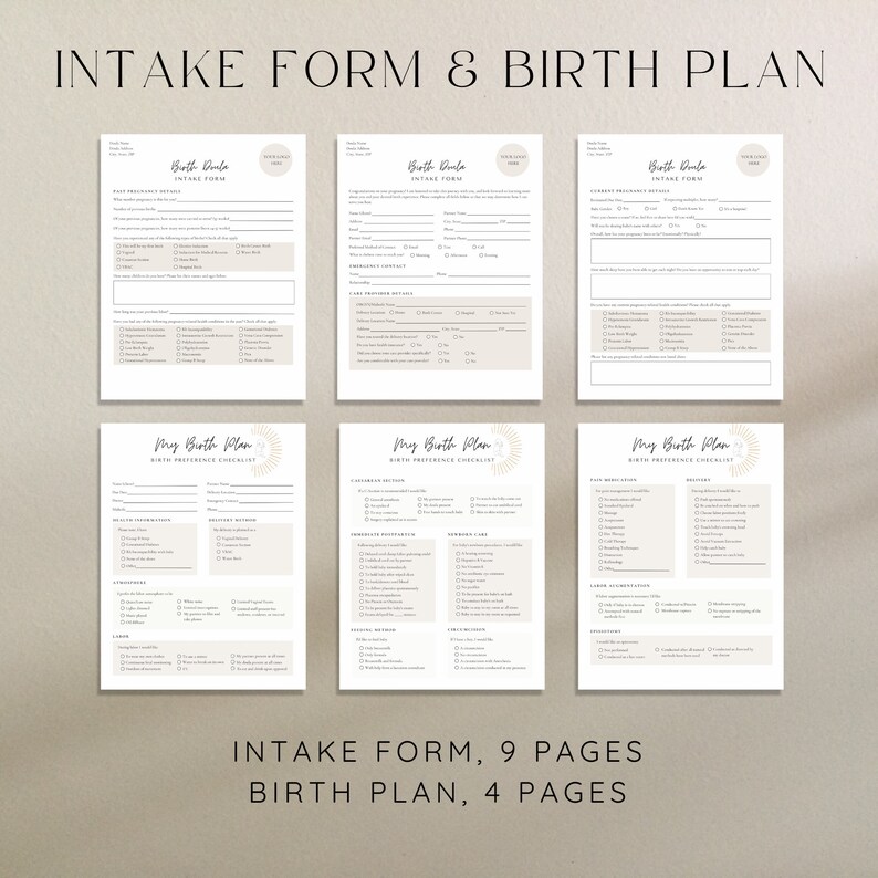 Birth Doula Contracts and Intake Forms Bundle for New Clients, Birth ...