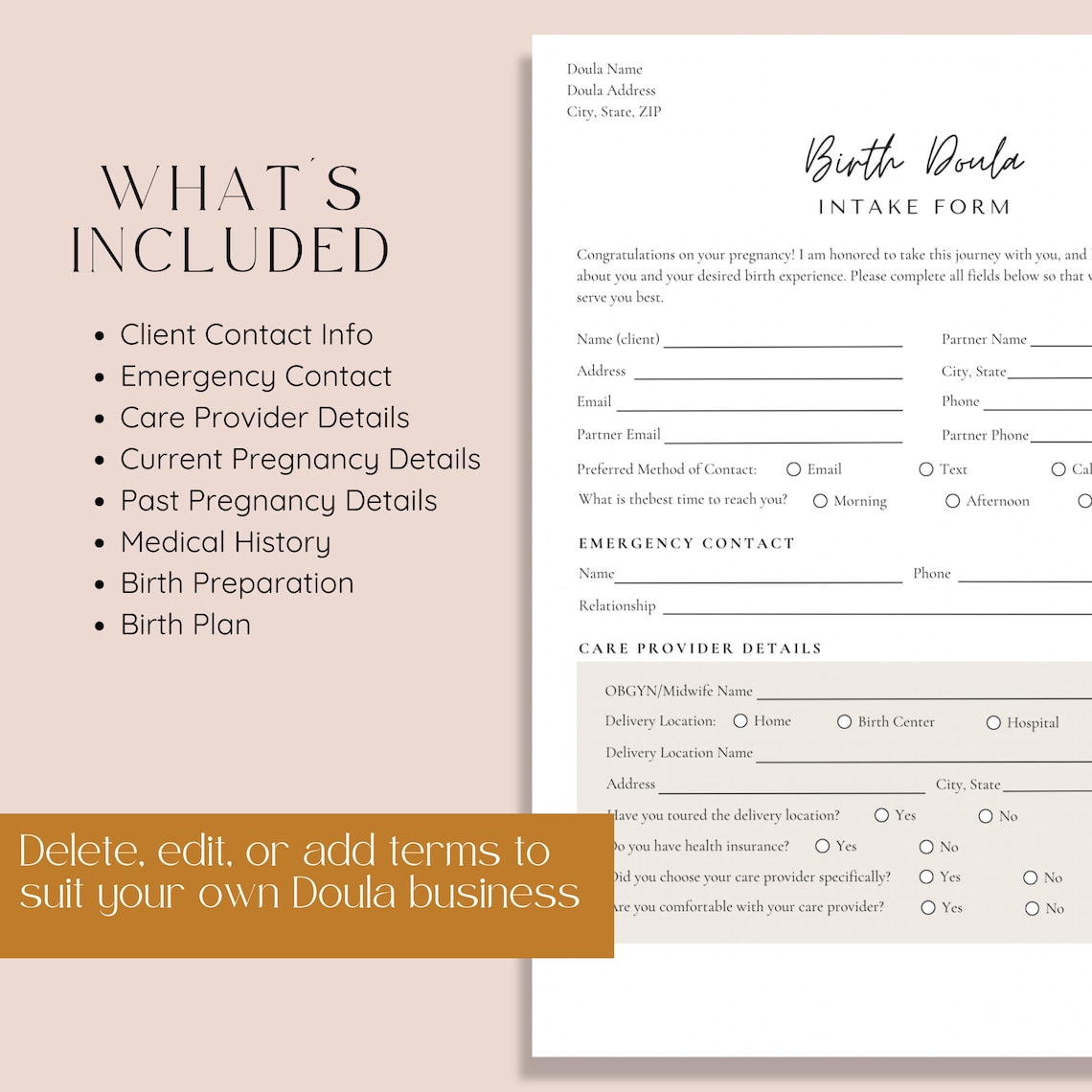 Doula Intake Form, Doula Intake Questionnaire, Doula Client ...