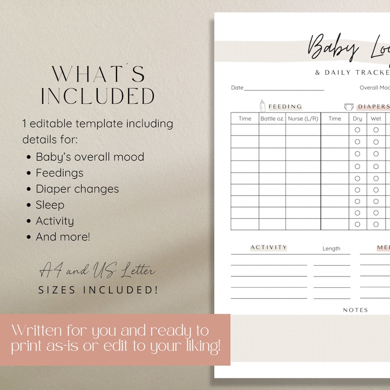 Baby Log and Tracker, Daily Baby Tracker, Infant Care Tracker, Newborn ...