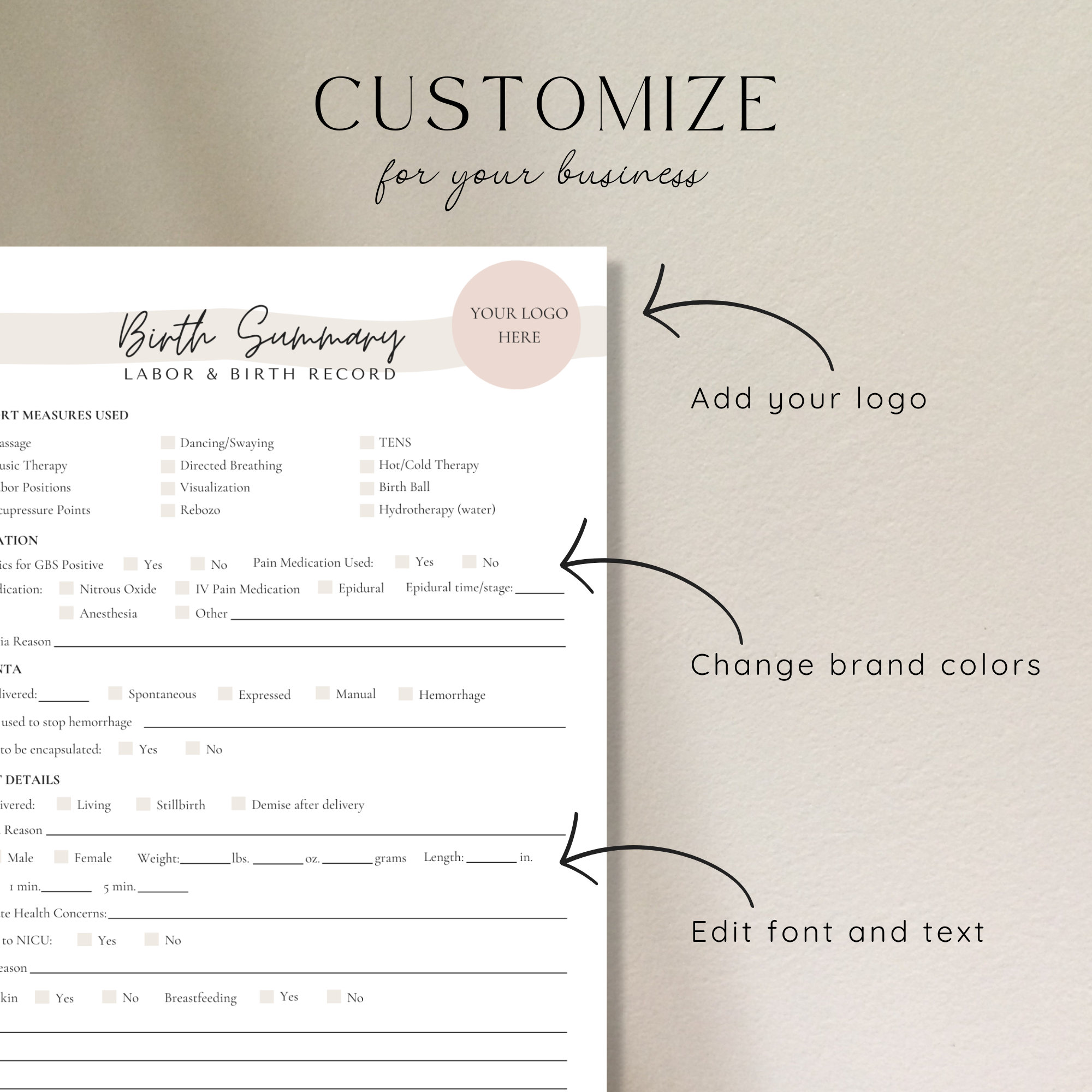 Doula Birth Summary, Birth Record Form for Birth Doulas, Birth Planning, Birth Doula, Birth ...