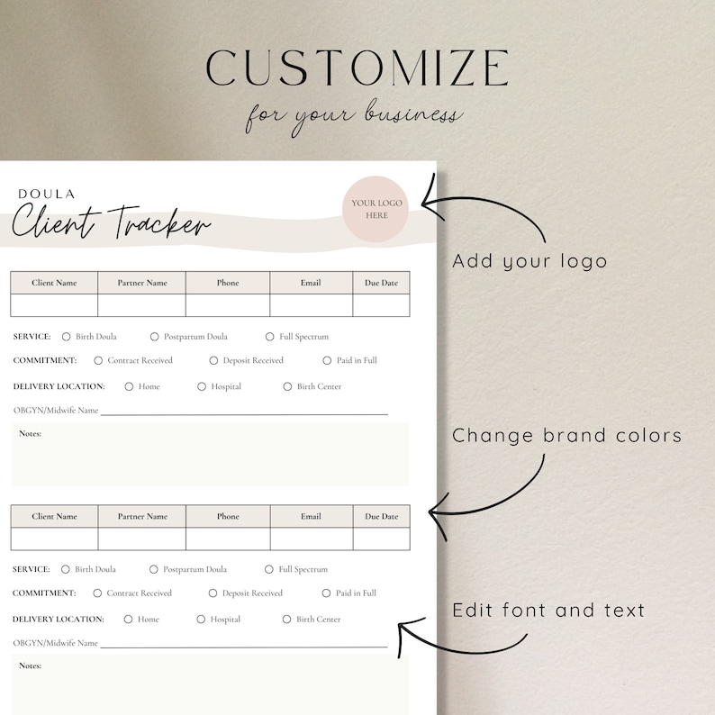 Doula Client Management Forms, Doula Client Tracker, Doula Visit Record ...