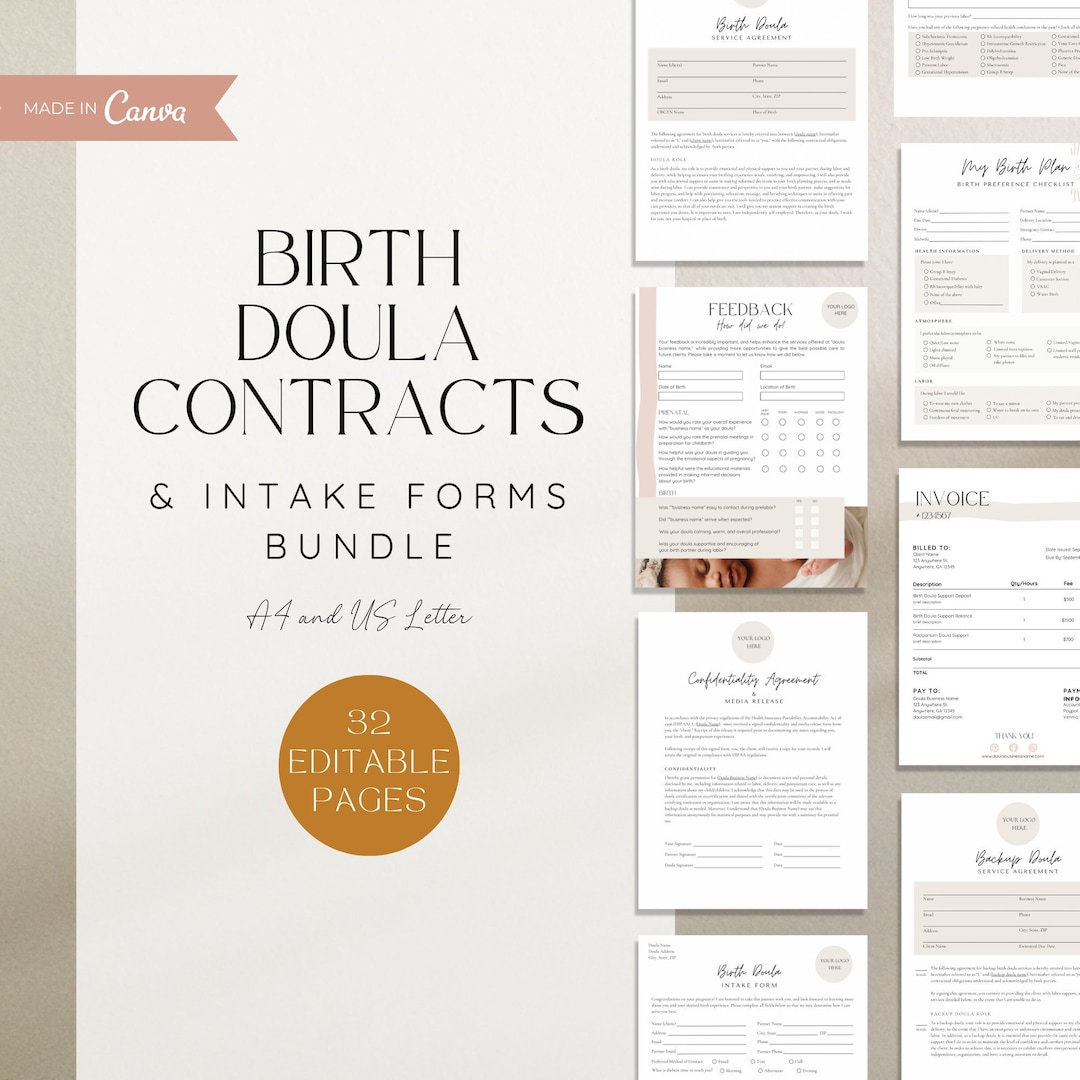 Birth Doula Contracts and Intake Forms Bundle for New Clients, Birth ...