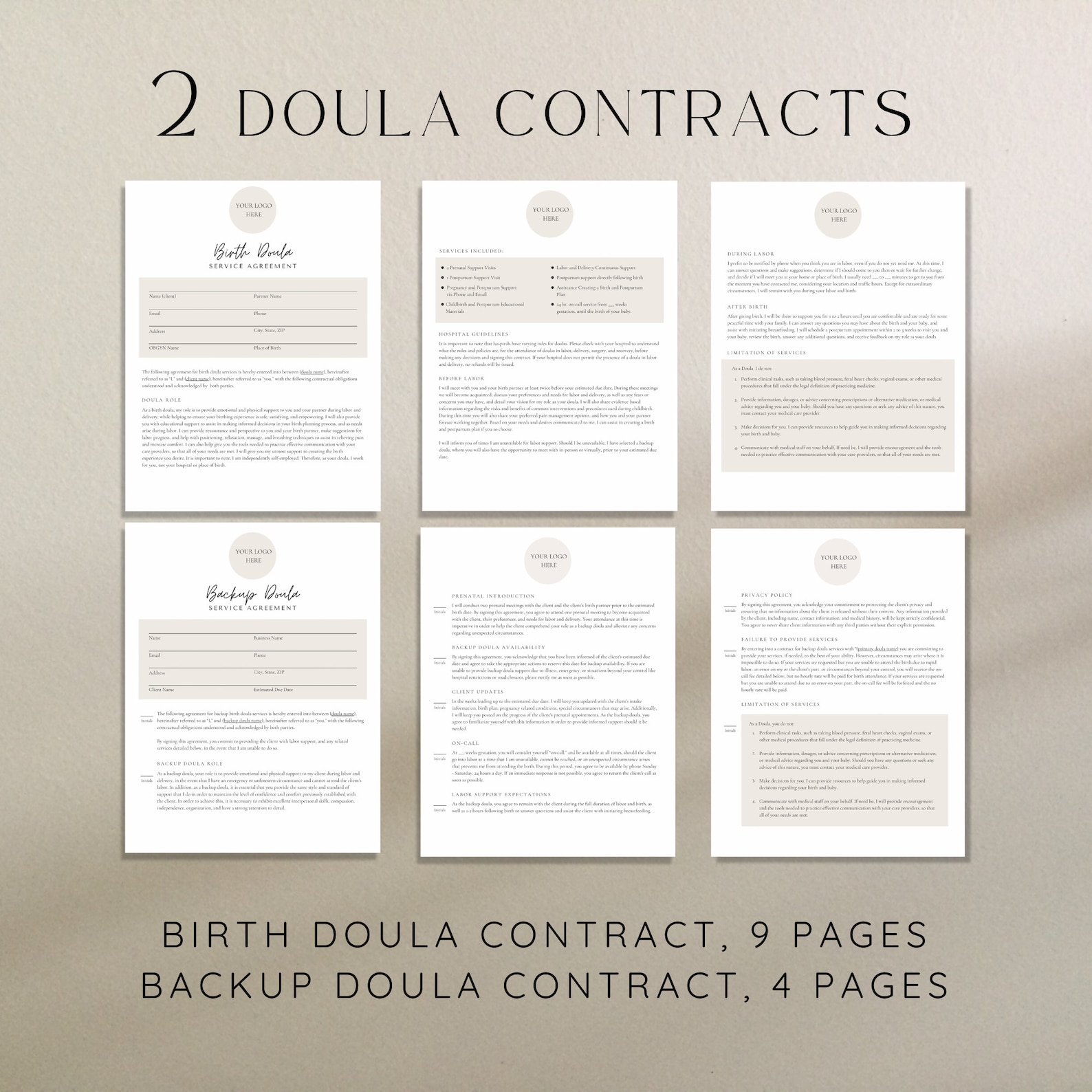Birth Doula Contracts and Intake Forms Bundle for New Clients, Birth ...
