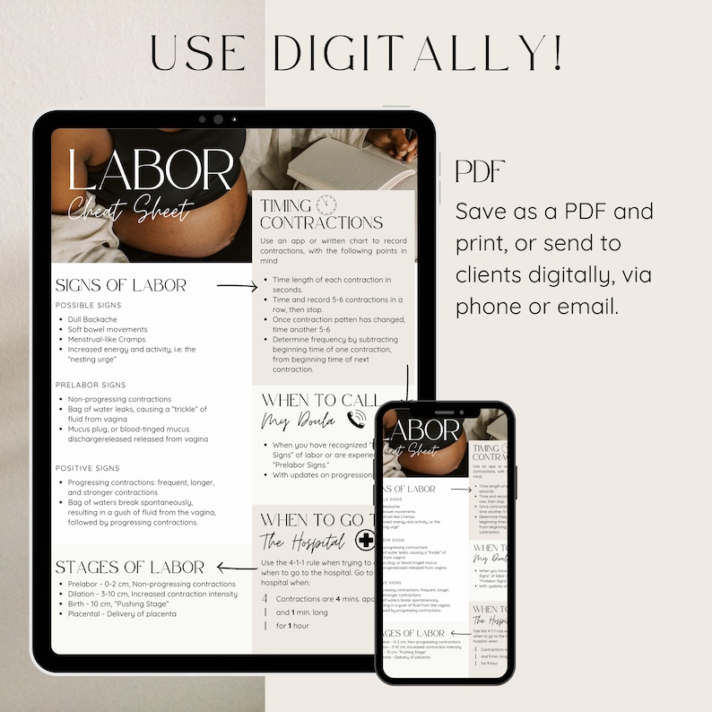 Labor Cheat Sheet for New Doula Clients, Labor Handout, Childbirth ...