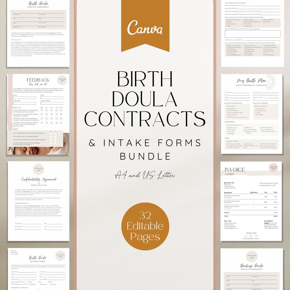 Birth Doula Contracts and Intake Forms Bundle for New Clients, Birth ...