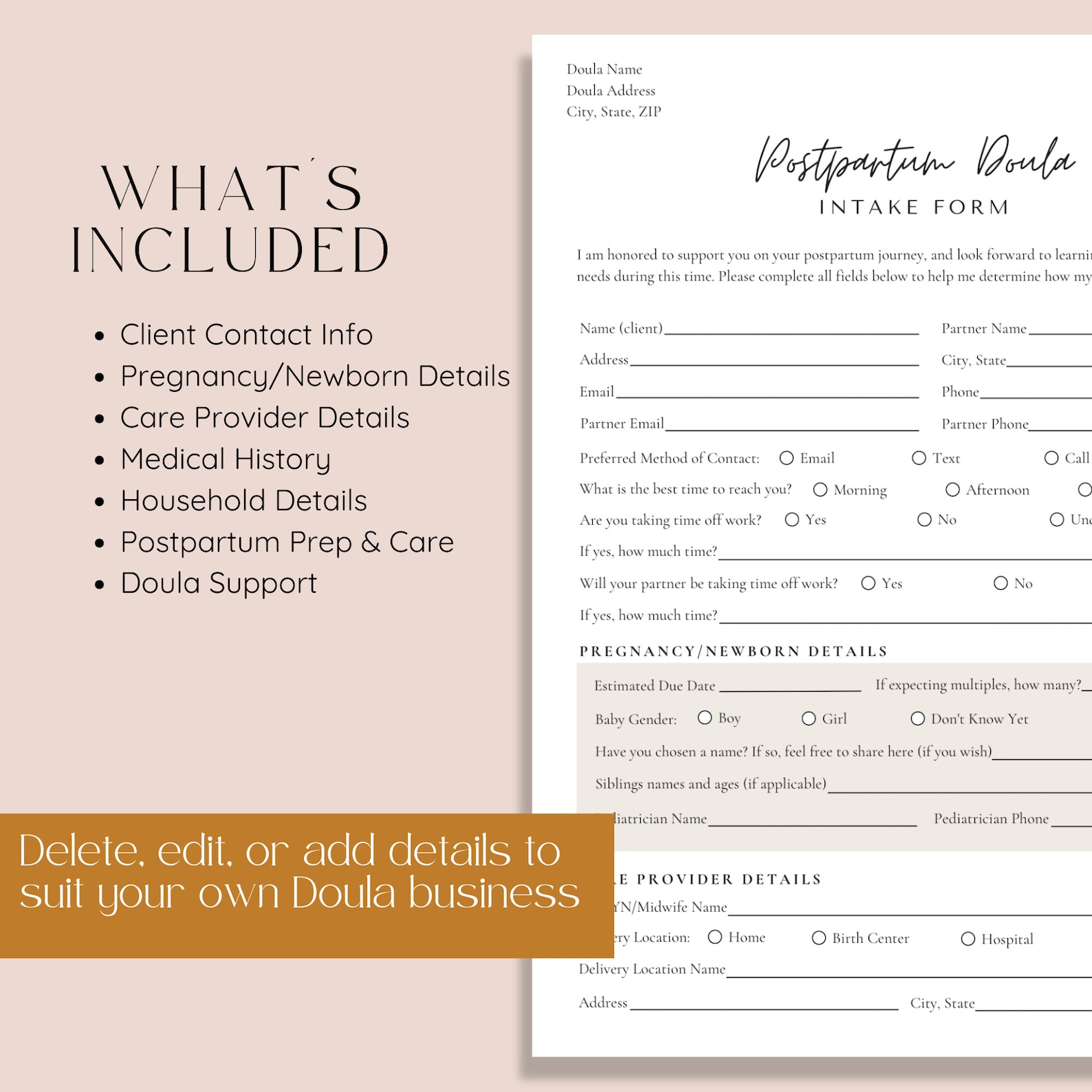 Postpartum Doula Intake Form: Editable Client Questionnaire (canva) - Etsy