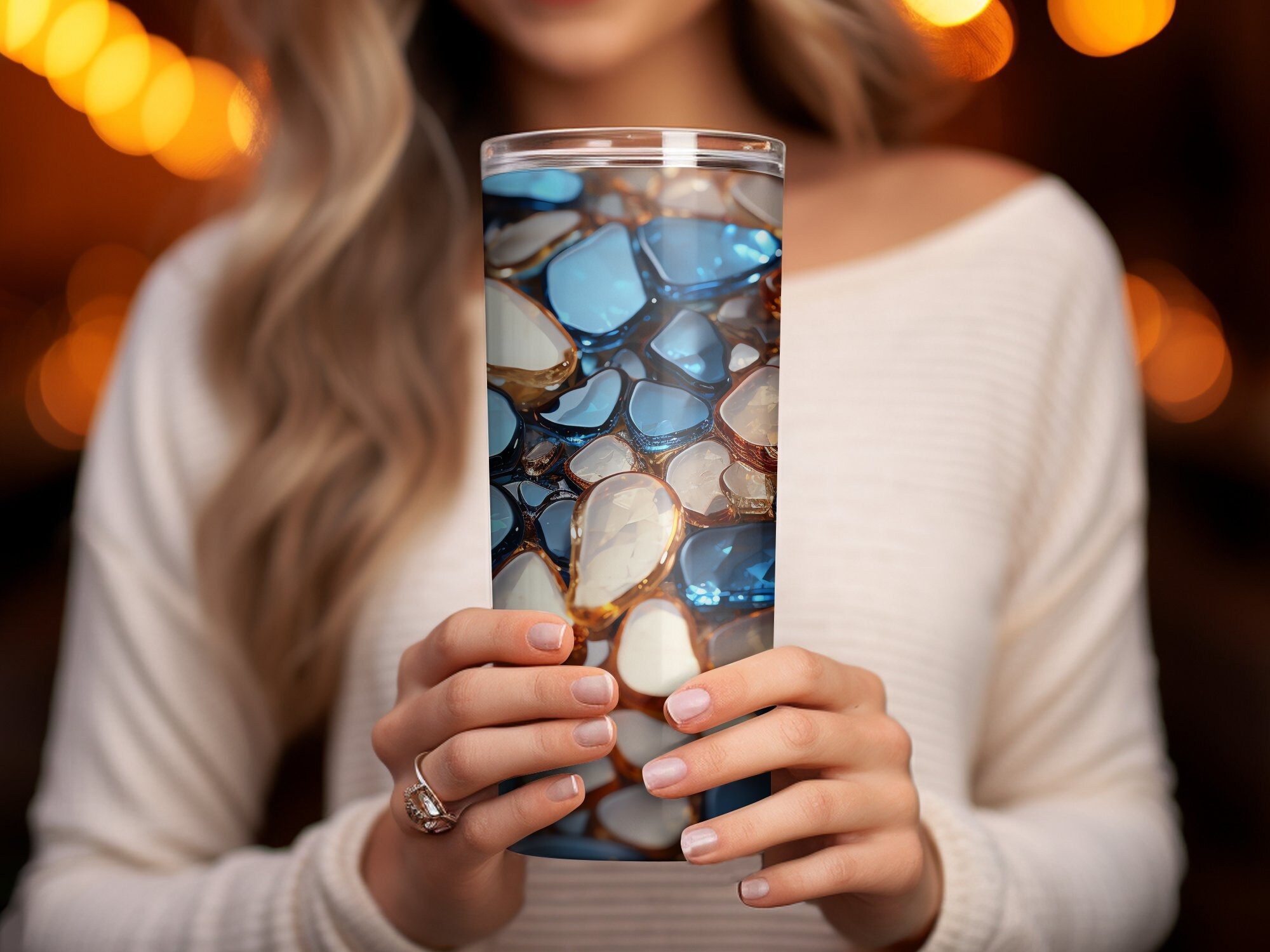 3D Sequins & Sparkle Blue Gold Tumbler Decal Digital Download Straight ...