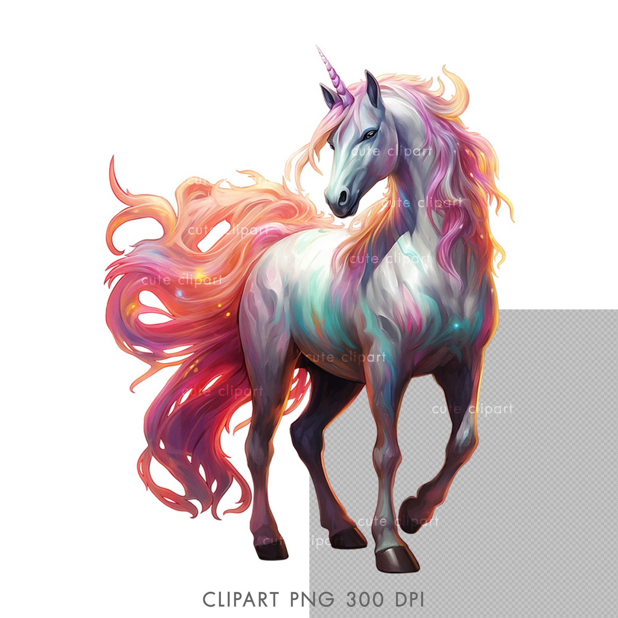 Unicorn Clipart Rainbow Colors, Digital Paint Style - Etsy