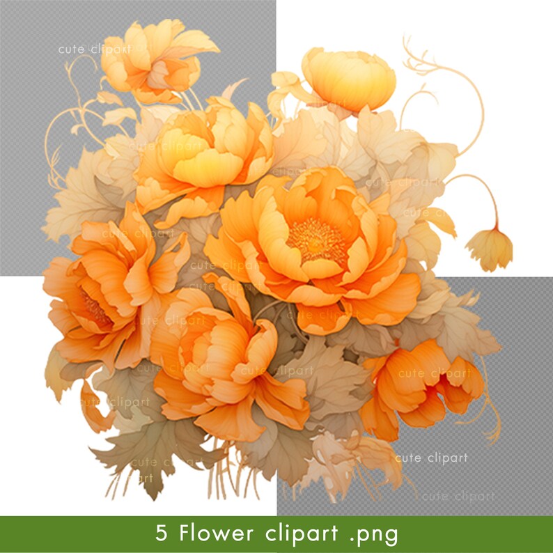 5 Yellow Flower Clipart, Digital Download, Autumn Botanical ...