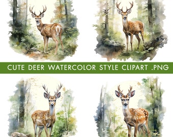 Baby Deer Clipart, 8 Animals Clip Art, Watercolor Deer, Little Deer PNG ...