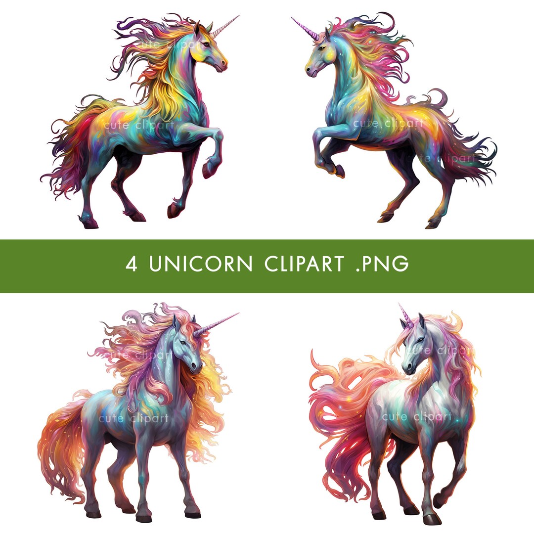 Unicorn Clipart Rainbow Colors, Digital Paint Style - Etsy