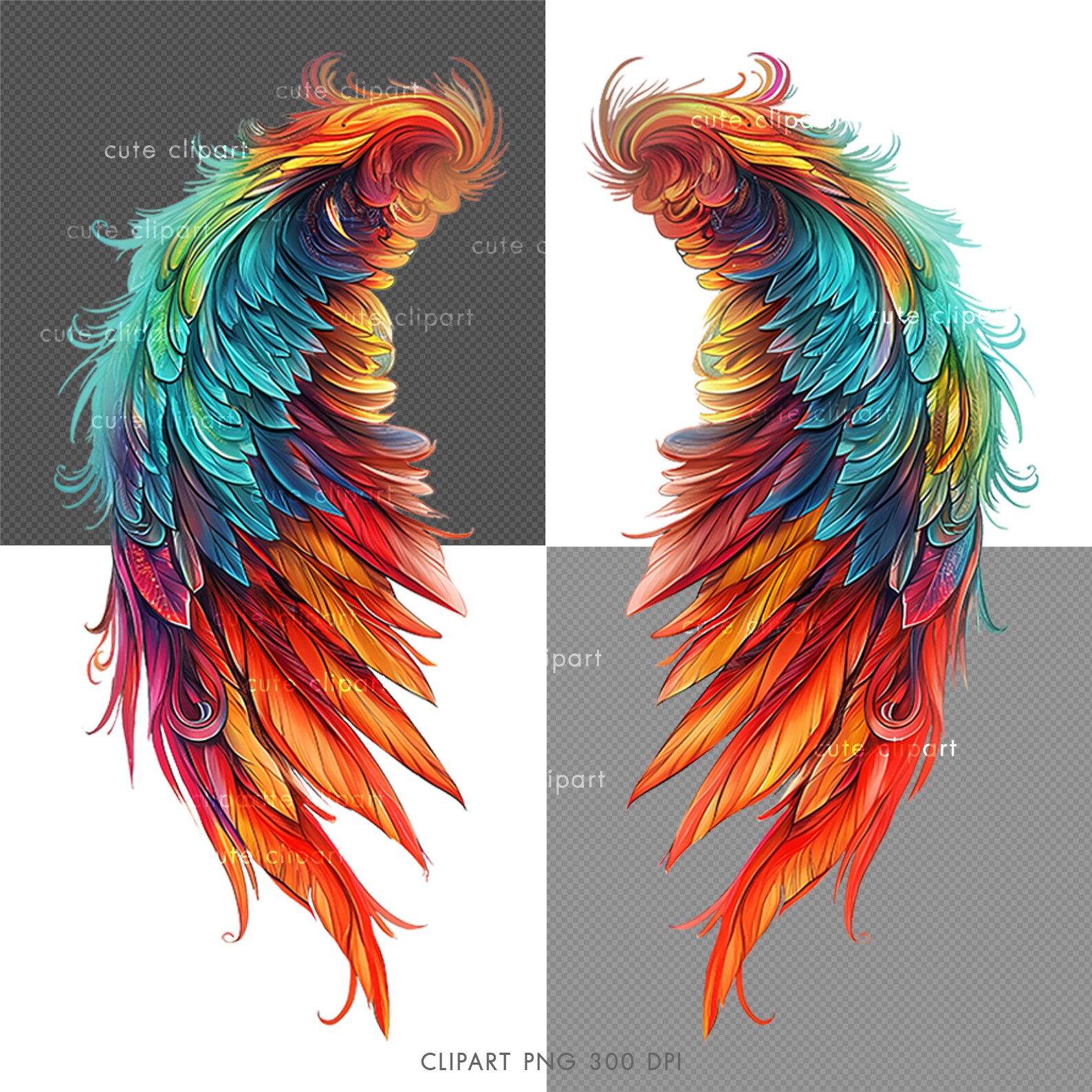Angel Wings Clipart PNG Watercolor, Color Full Wings Clipart, Feathered ...