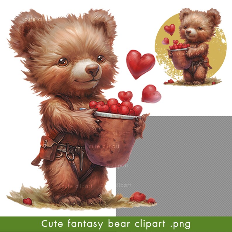 Cute Fantasy Bear Clip Art,love Clipart, Valentines Day Clipart, Love ...