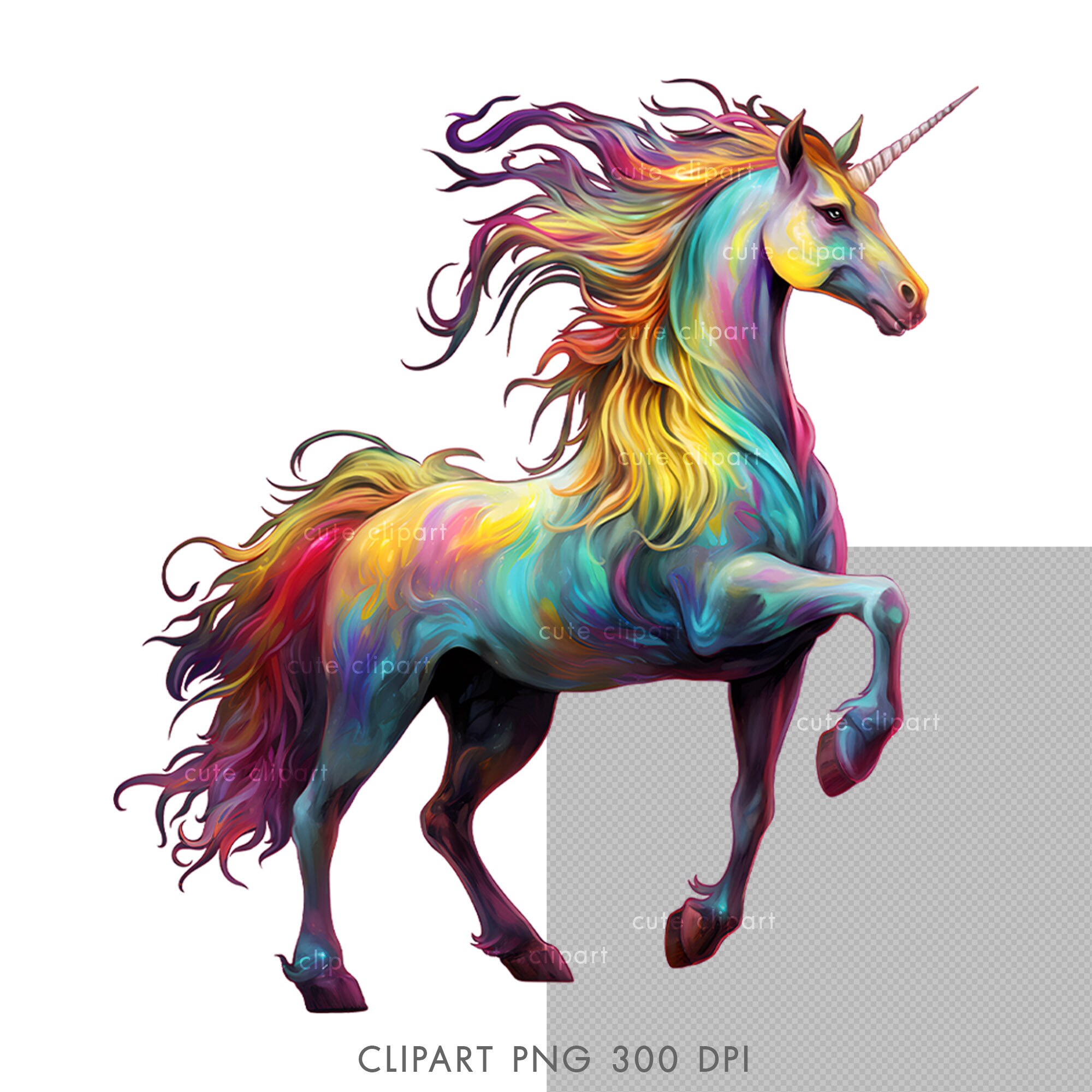 Unicorn Clipart Rainbow Colors, Digital Paint Style - Etsy