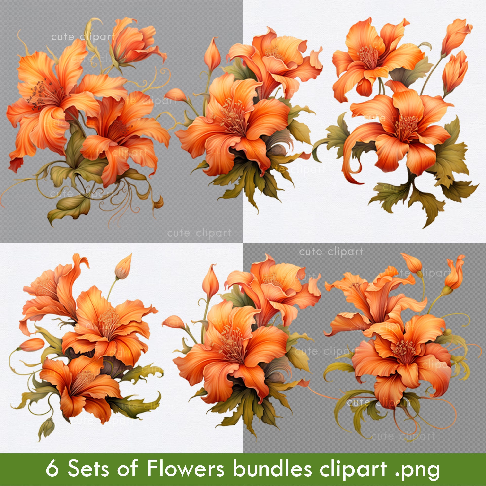 Flowers Clip Art Bundle - 20 PNG Beautiful Floral Graphics, Flower ...