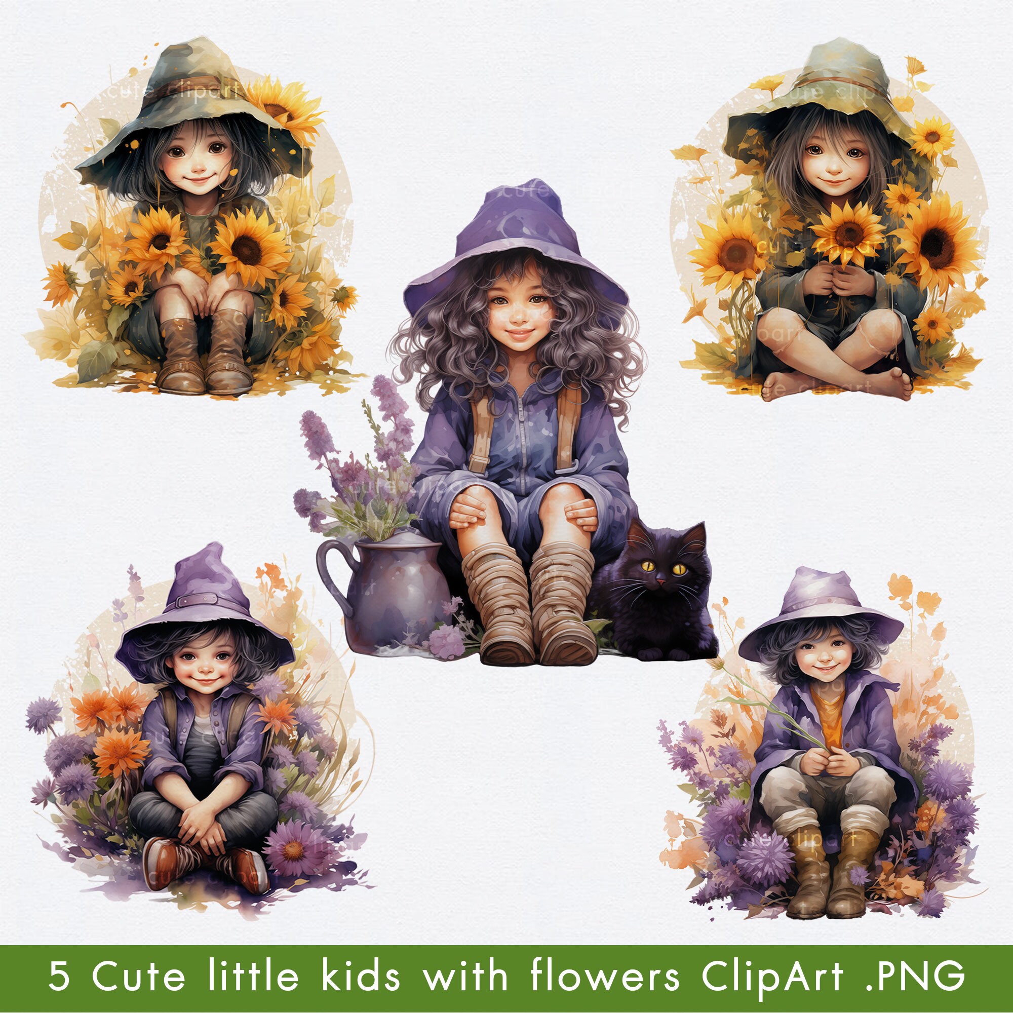 Cute Little Kids Digital Clipart Bundle High Quality PNG Witchcraft ...