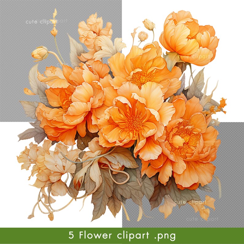 5 Yellow Flower Clipart, Digital Download, Autumn Botanical ...