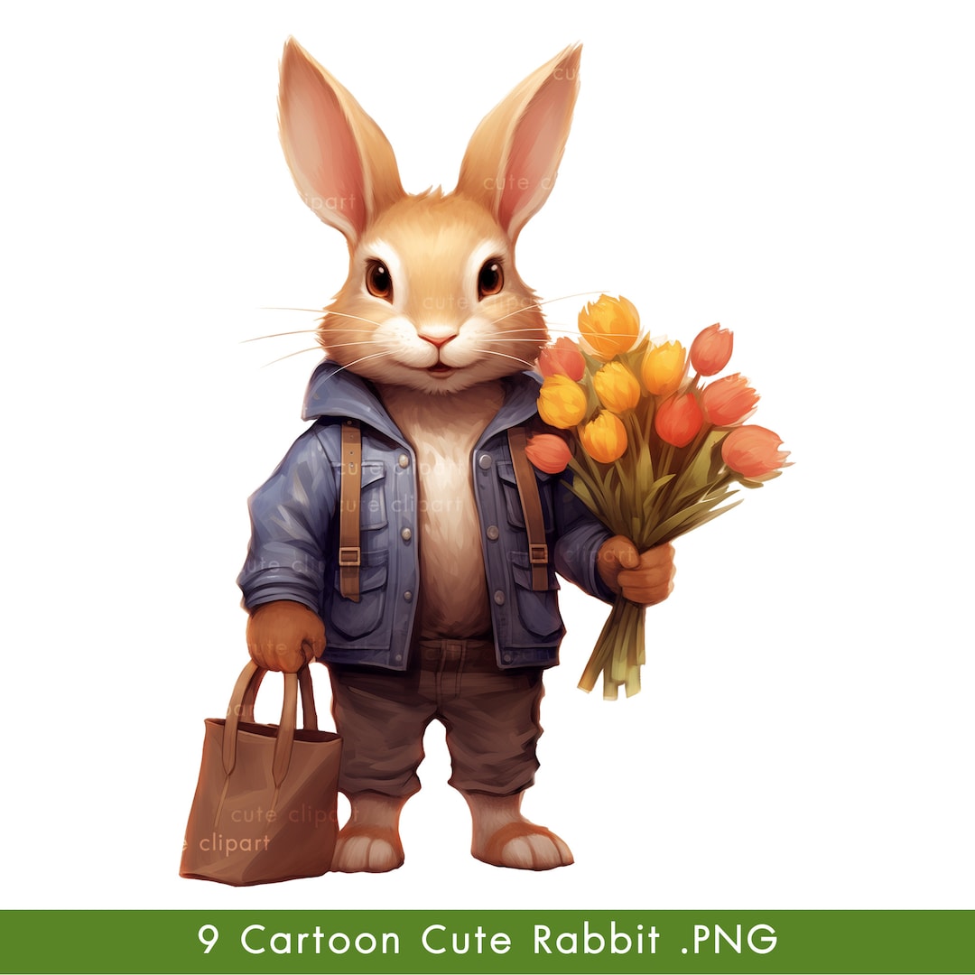 Cute Rabbit Cartoon,valentine Rabbit Clipart Bundle - Bunny Sublimation ...