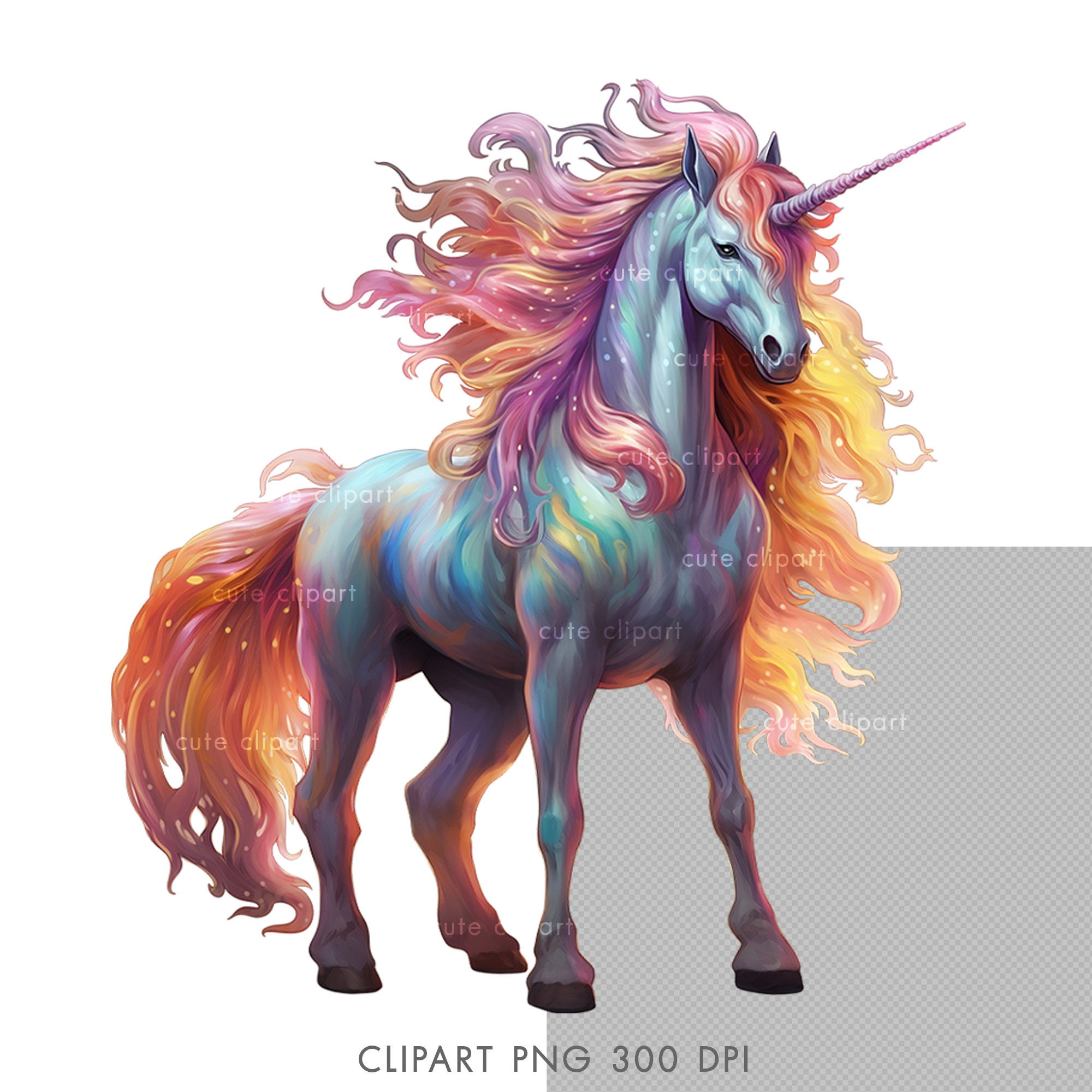 Unicorn Clipart Rainbow Colors, Digital Paint Style - Etsy